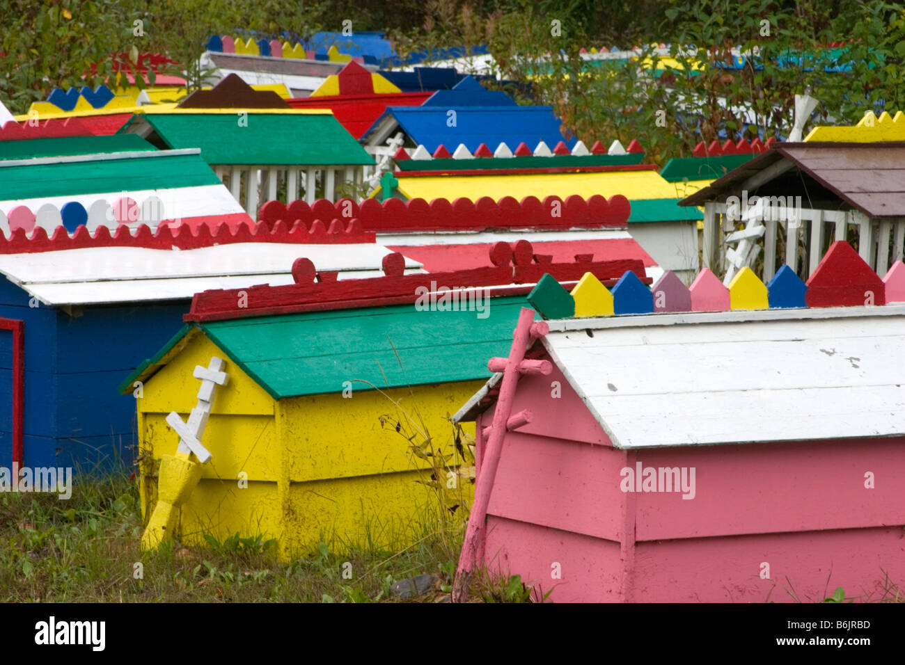 N.A., USA, Alaska. Spirit houses at the Eklutna Native American ...