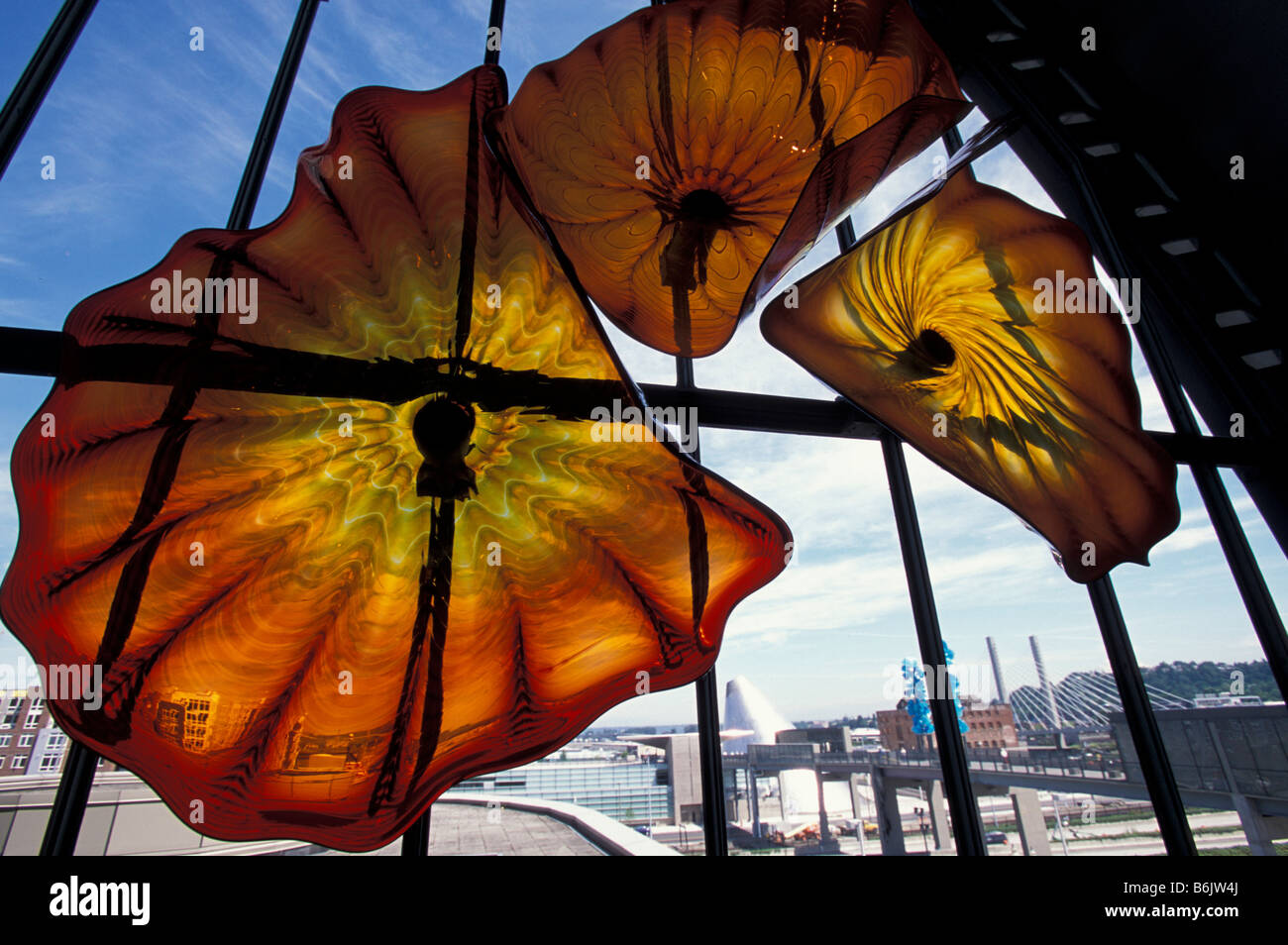 N.A., USA, Washington, Tacoma. Glass exhibit at Union Station; Museum ...