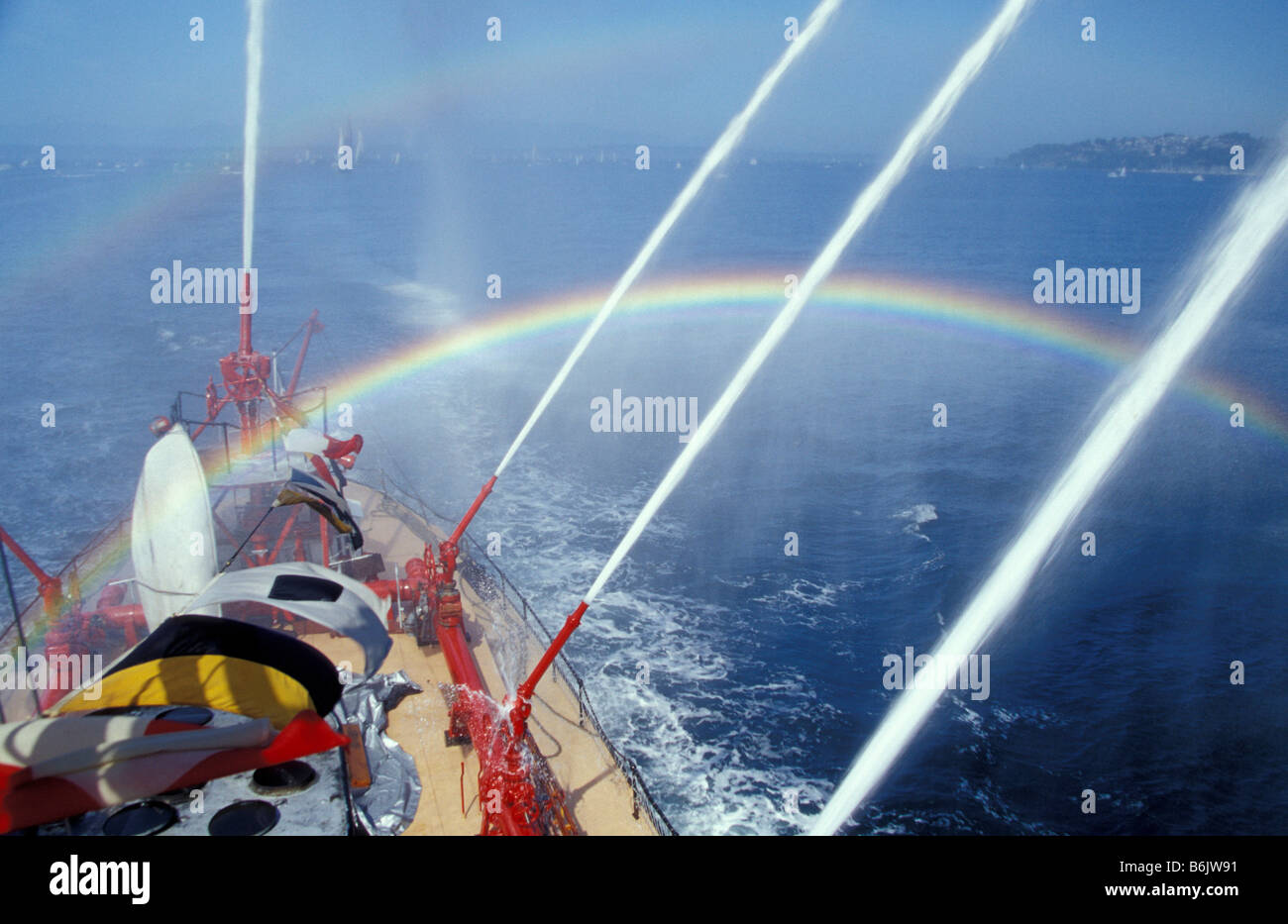 N.A., USA, Washington, Seattle, Elliot Bay, Fireboat Duwamish with ...