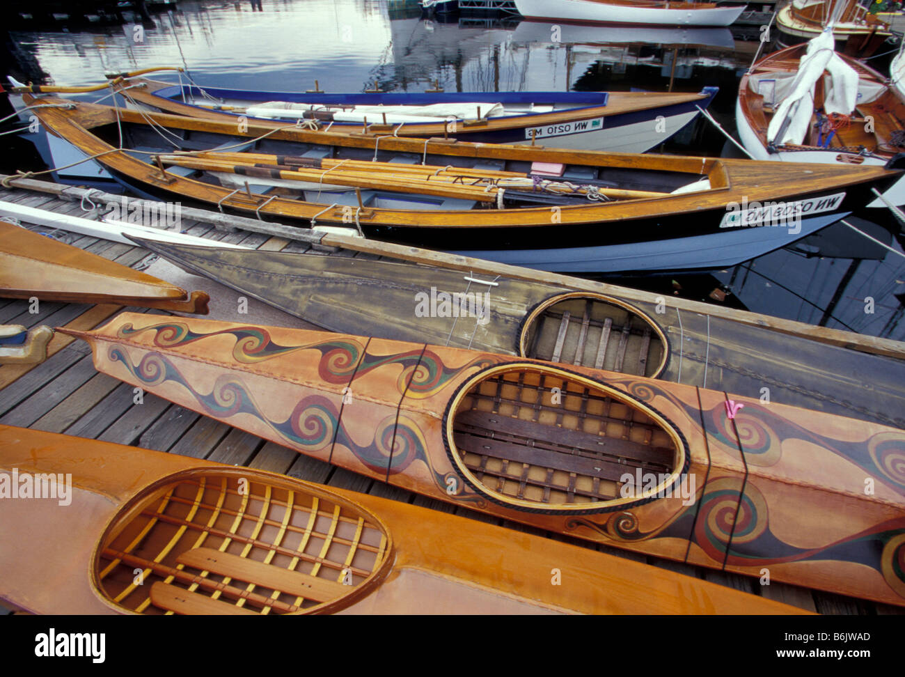 USA, Washington State, Seattle. Kayaks and rowboats at the Center for ...