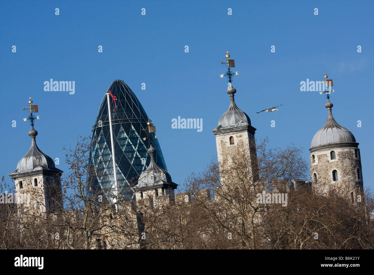 Turrets of the White Tower, "Tower of London" and the Gerkin London GB ...
