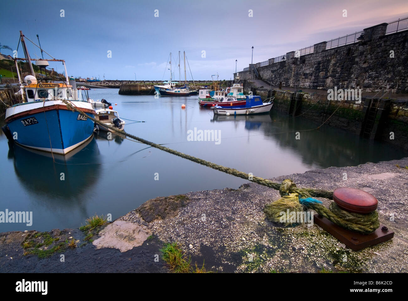 Carnlough Harbour landscape at dawn County Antrim Northern Ireland ...