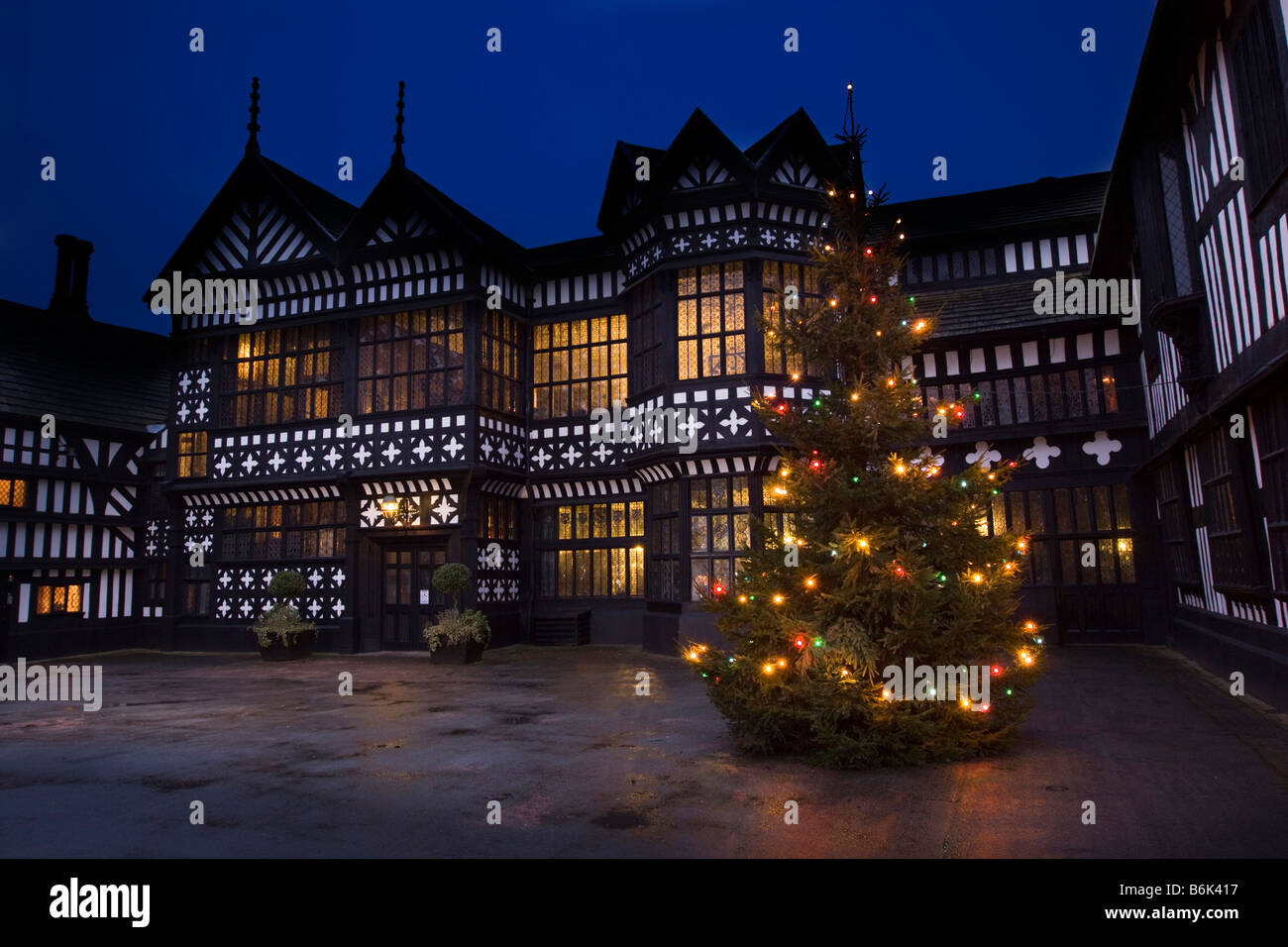 UK England Cheshire Stockport Bramhall Park Bramall Hall Christmas tree ...