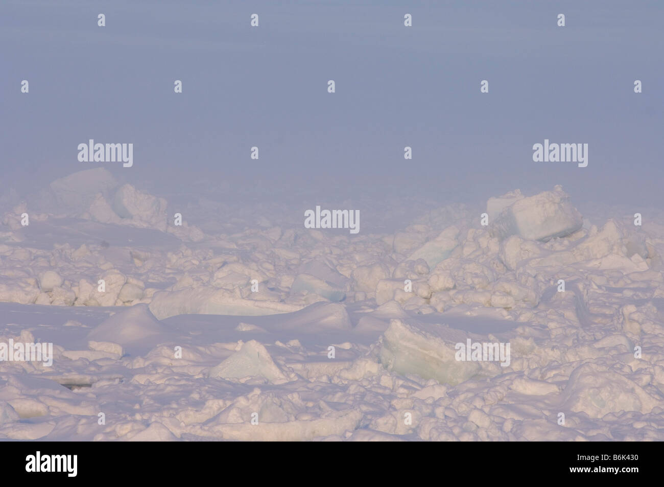 Frozen landscape of pressure ridges in the dynamic pack ice jumbled up ...