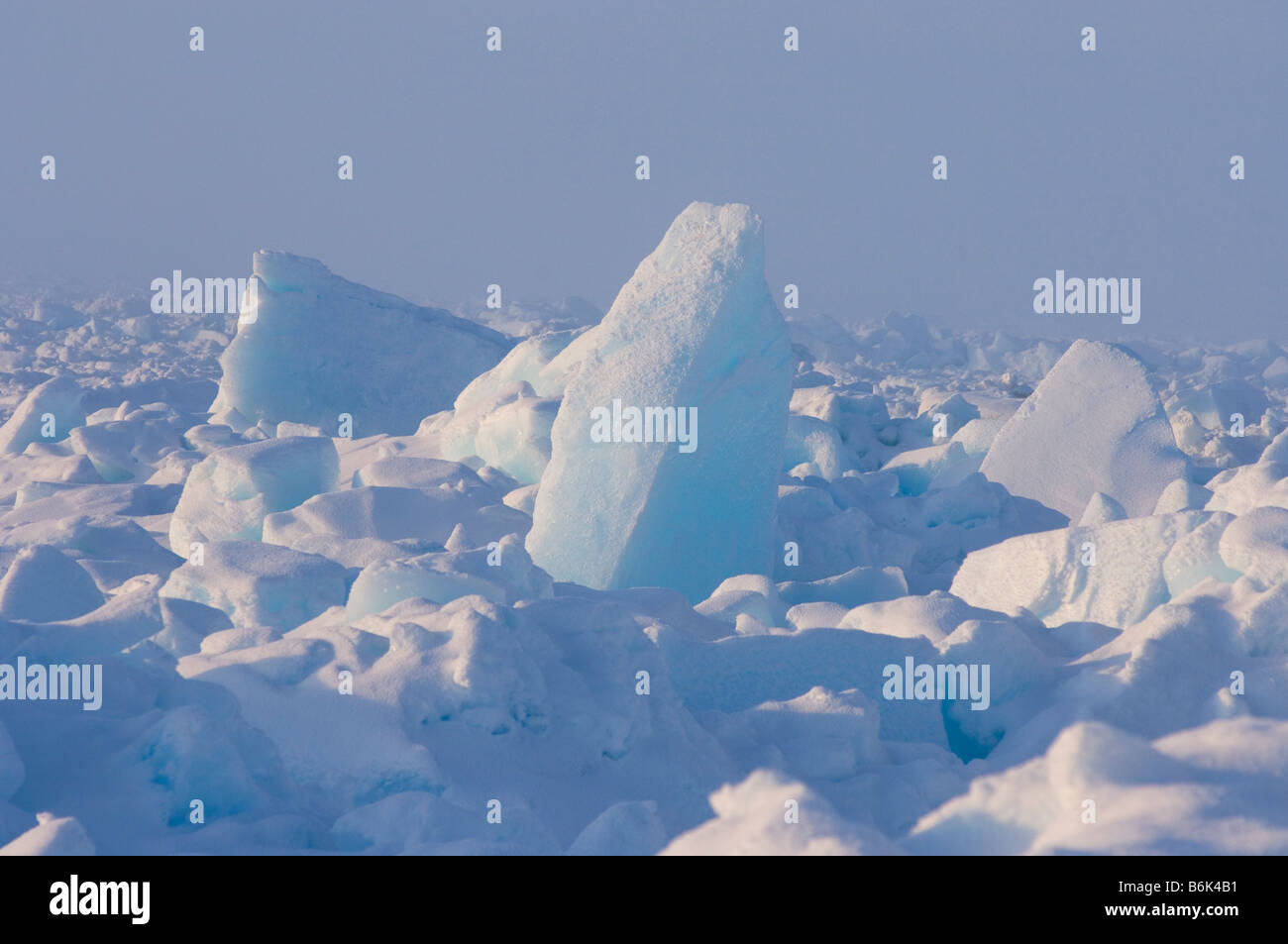 Frozen landscape of pressure ridges in the dynamic pack ice jumbled up ...
