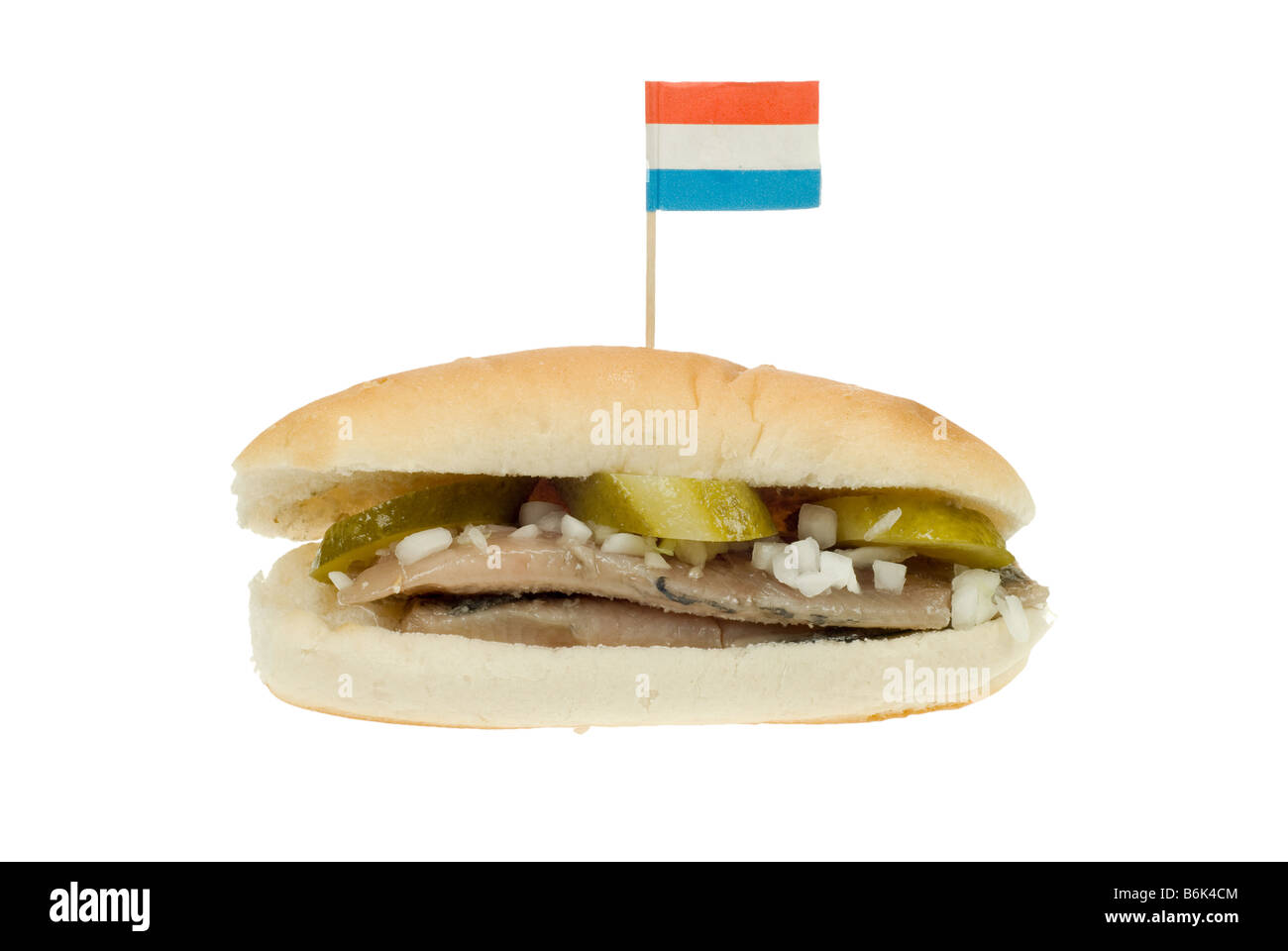 typical dutch herring sandwich isolated on a white background Stock ...