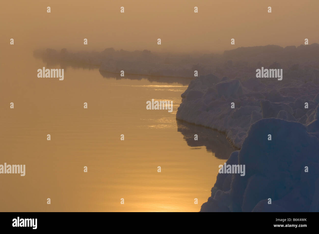 Scenic landscape of the sea ice edge in an open lead in the pack ice ...