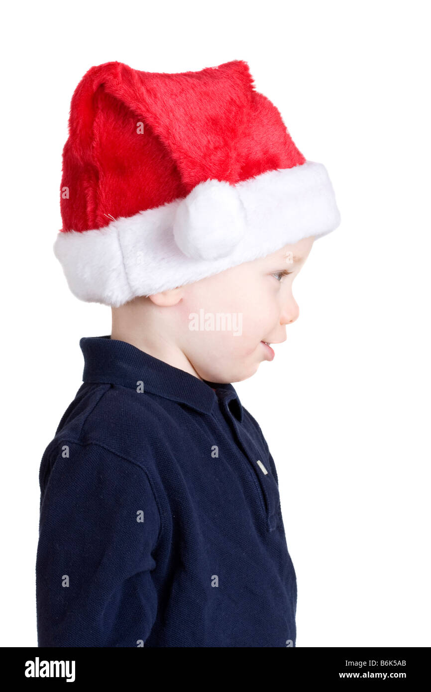 Handsome boy in santa claus hat isolated on white Stock Photo - Alamy