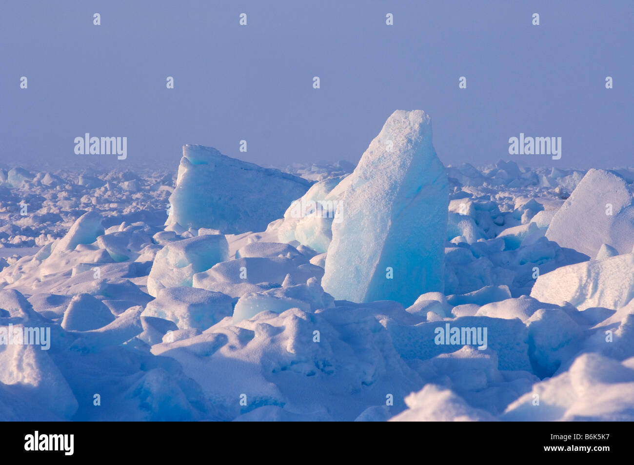 Frozen landscape of pressure ridges in the dynamic pack ice jumbled up ...