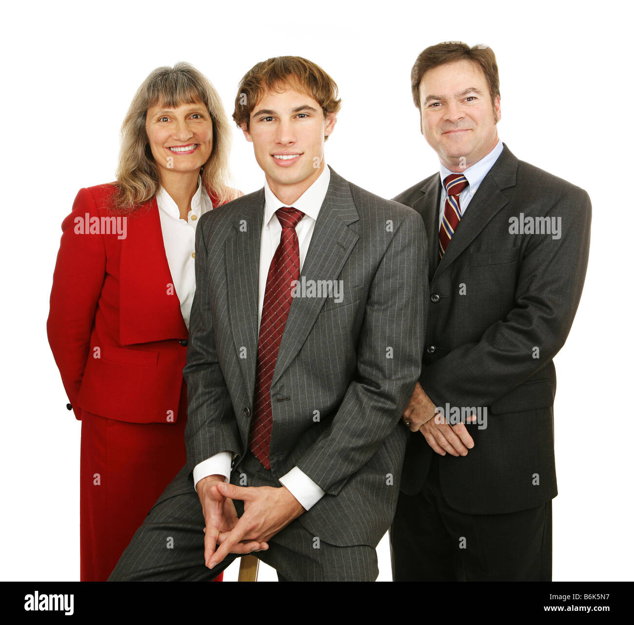 Portrait of three friendly competent business people Isolated on white ...