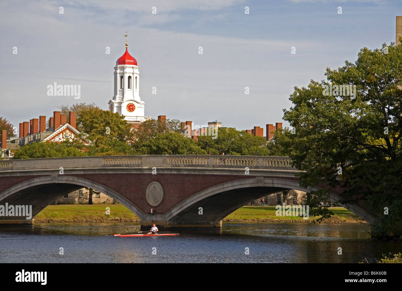 Rowing on the Charles River and Harvard University buildings in ...