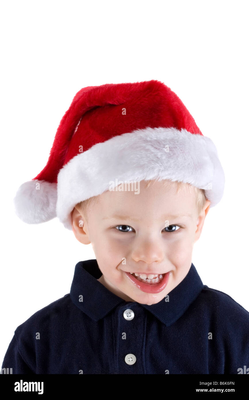Handsome boy in santa claus hat isolated on white Stock Photo - Alamy
