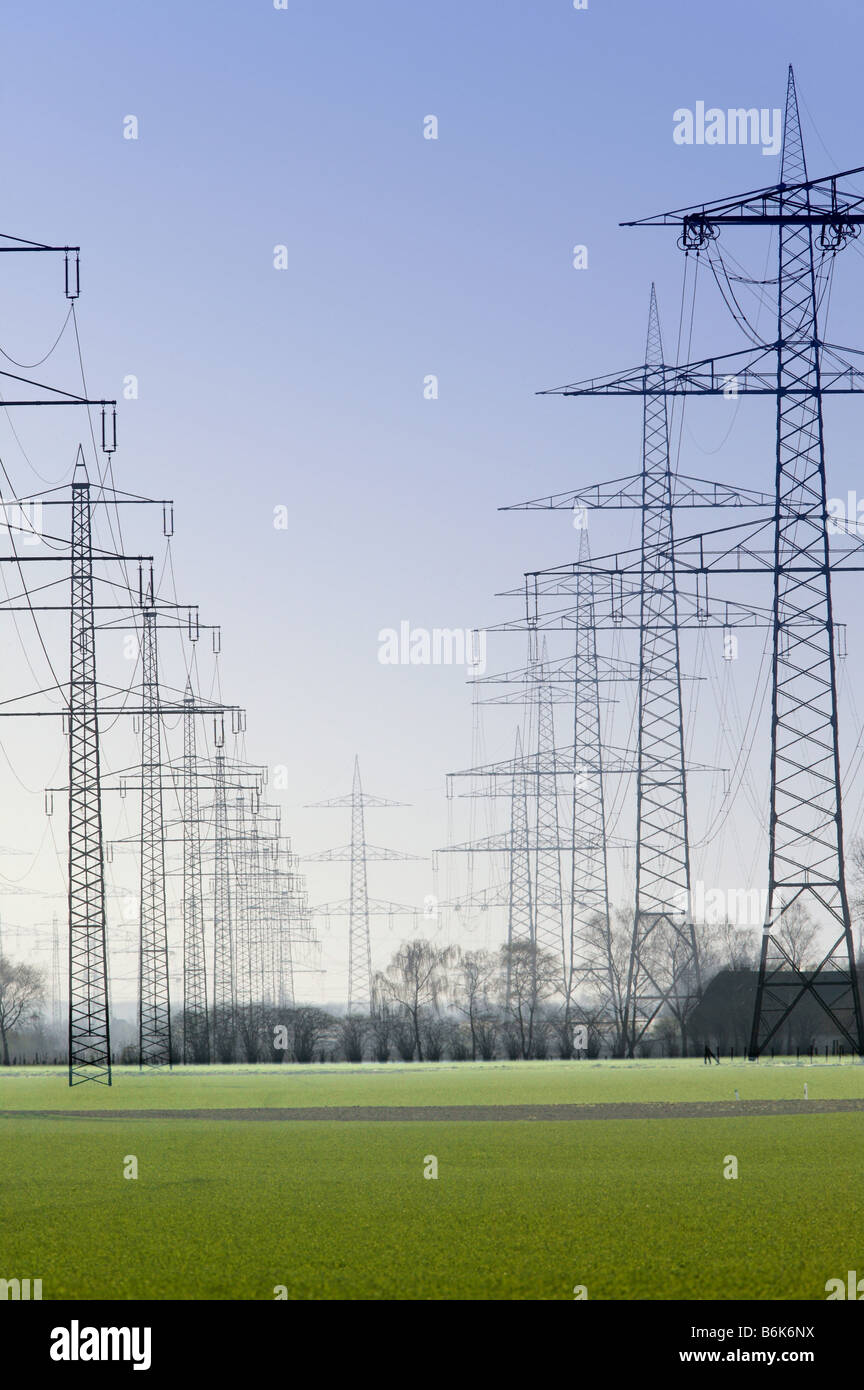 high voltage transmission pylons Stock Photo - Alamy