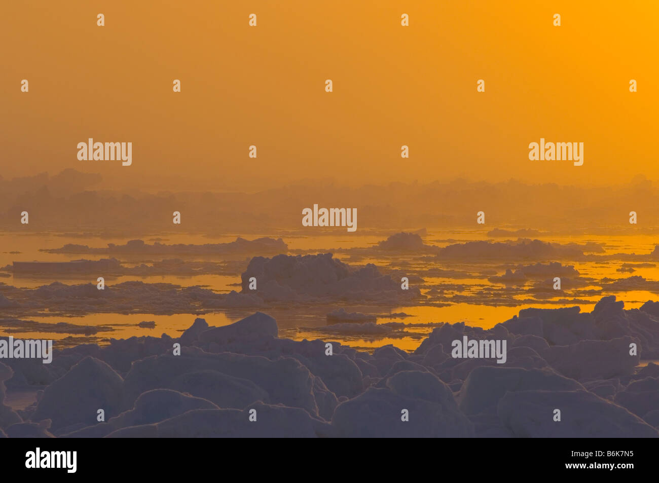 Landscape of sea ice flowing through an open lead in the pack ice ...