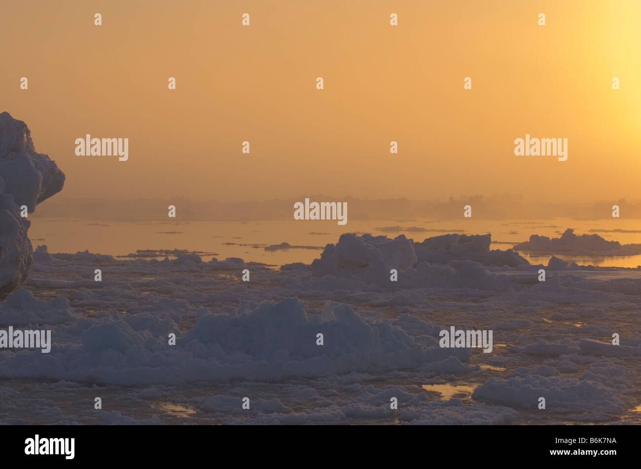 Landscape of sea ice flowing through an open lead in the pack ice ...