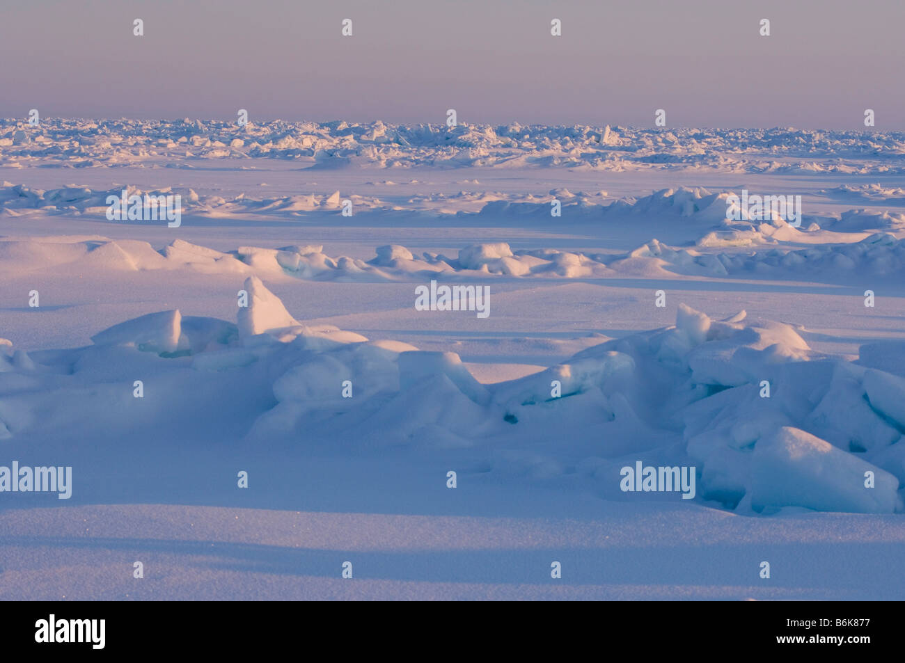 Frozen landscape of pressure ridges in the dynamic pack ice jumbled up ...