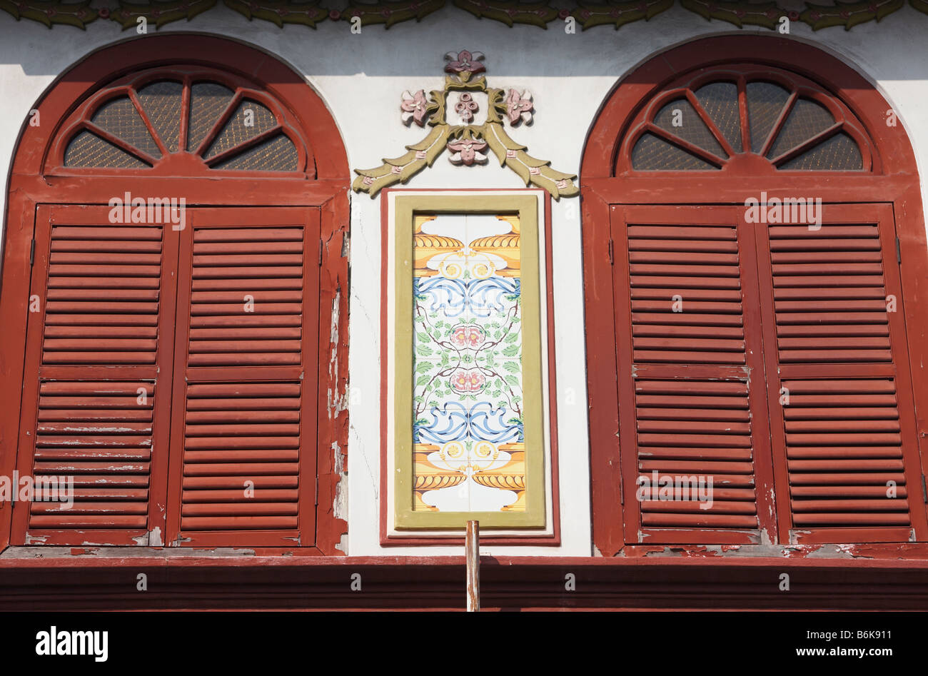 Shuttered Windows Of Renovated Peranakan Building, Melaka Stock Photo ...