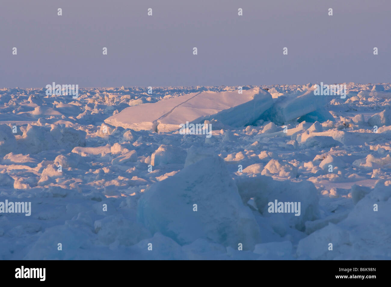Frozen landscape of pressure ridges in the dynamic pack ice jumbled up ...