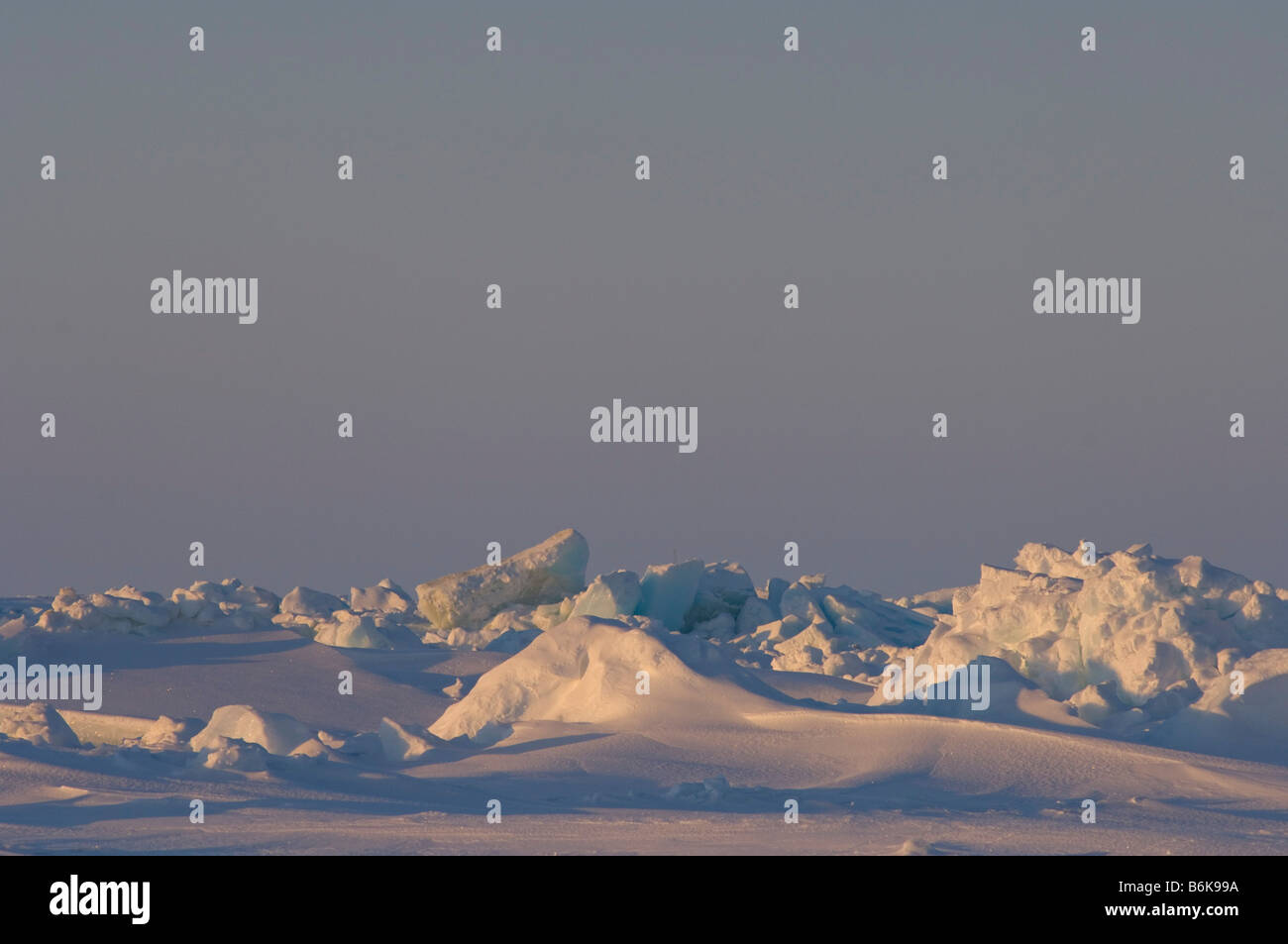 Frozen landscape of pressure ridges in the dynamic pack ice jumbled up ...