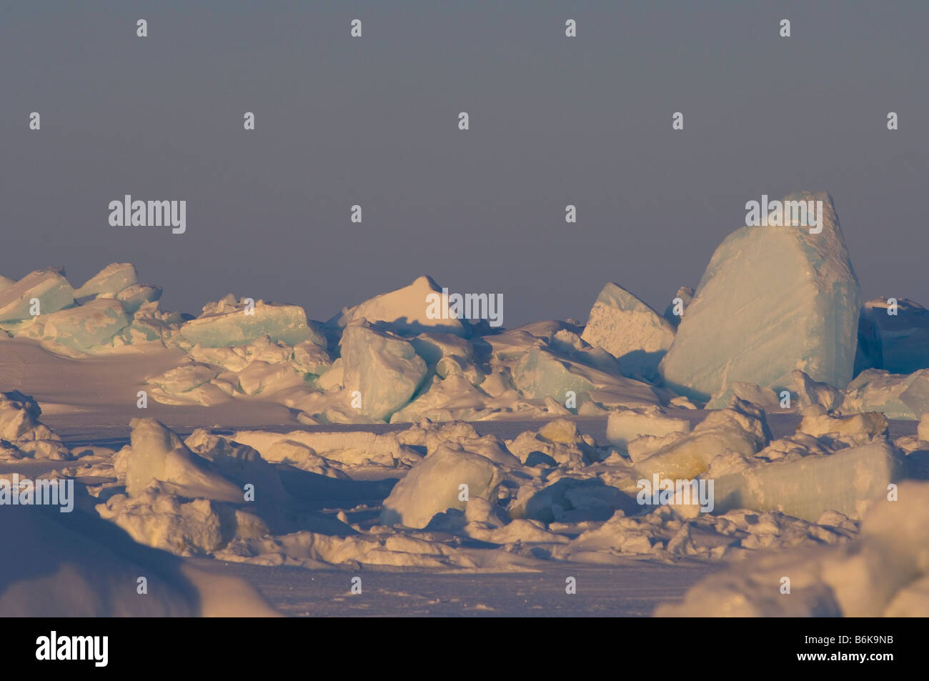 Frozen landscape of pressure ridges in the dynamic pack ice jumbled up ...