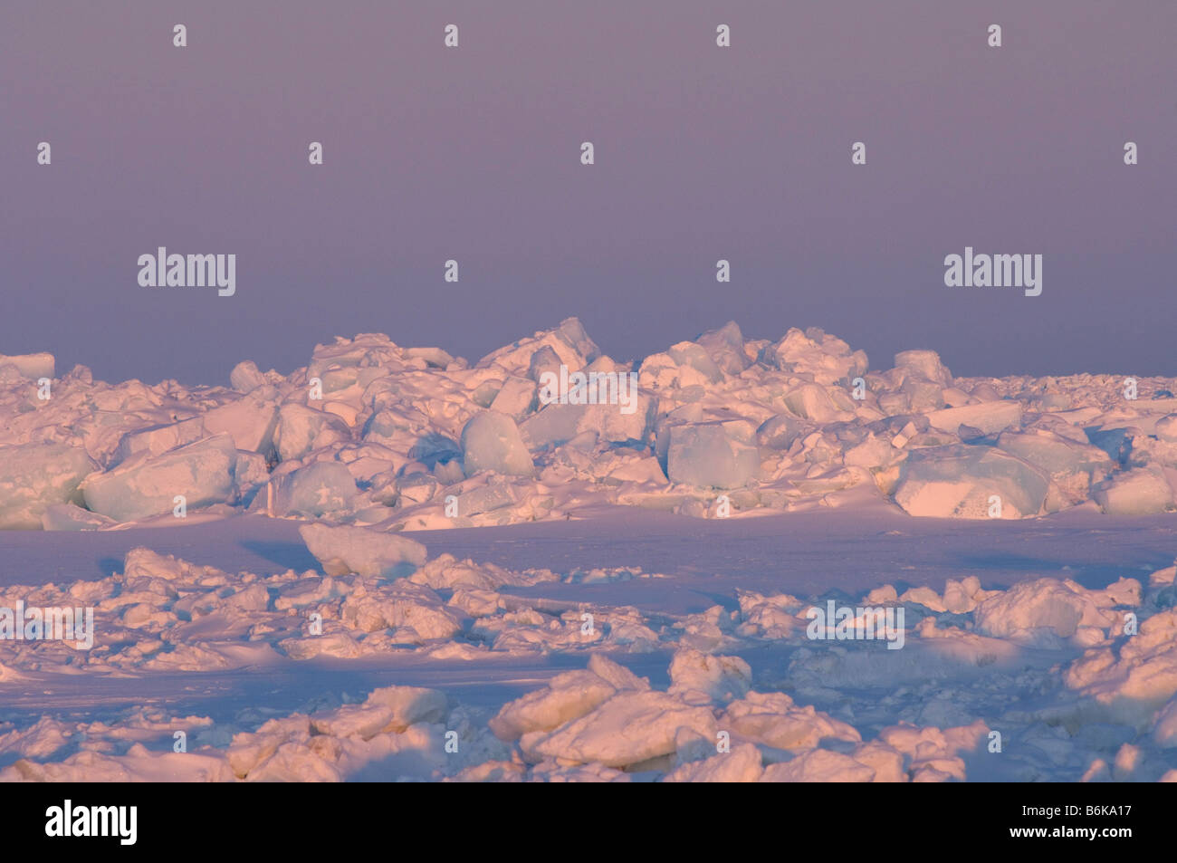 Frozen landscape of pressure ridges in the dynamic pack ice jumbled up ...