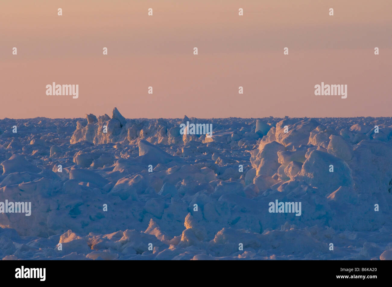 Frozen landscape of pressure ridges in the dynamic pack ice jumbled up ...