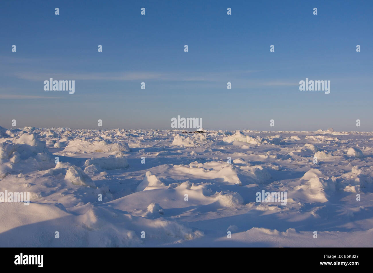 Frozen landscape of pressure ridges in the dynamic pack ice jumbled up ...