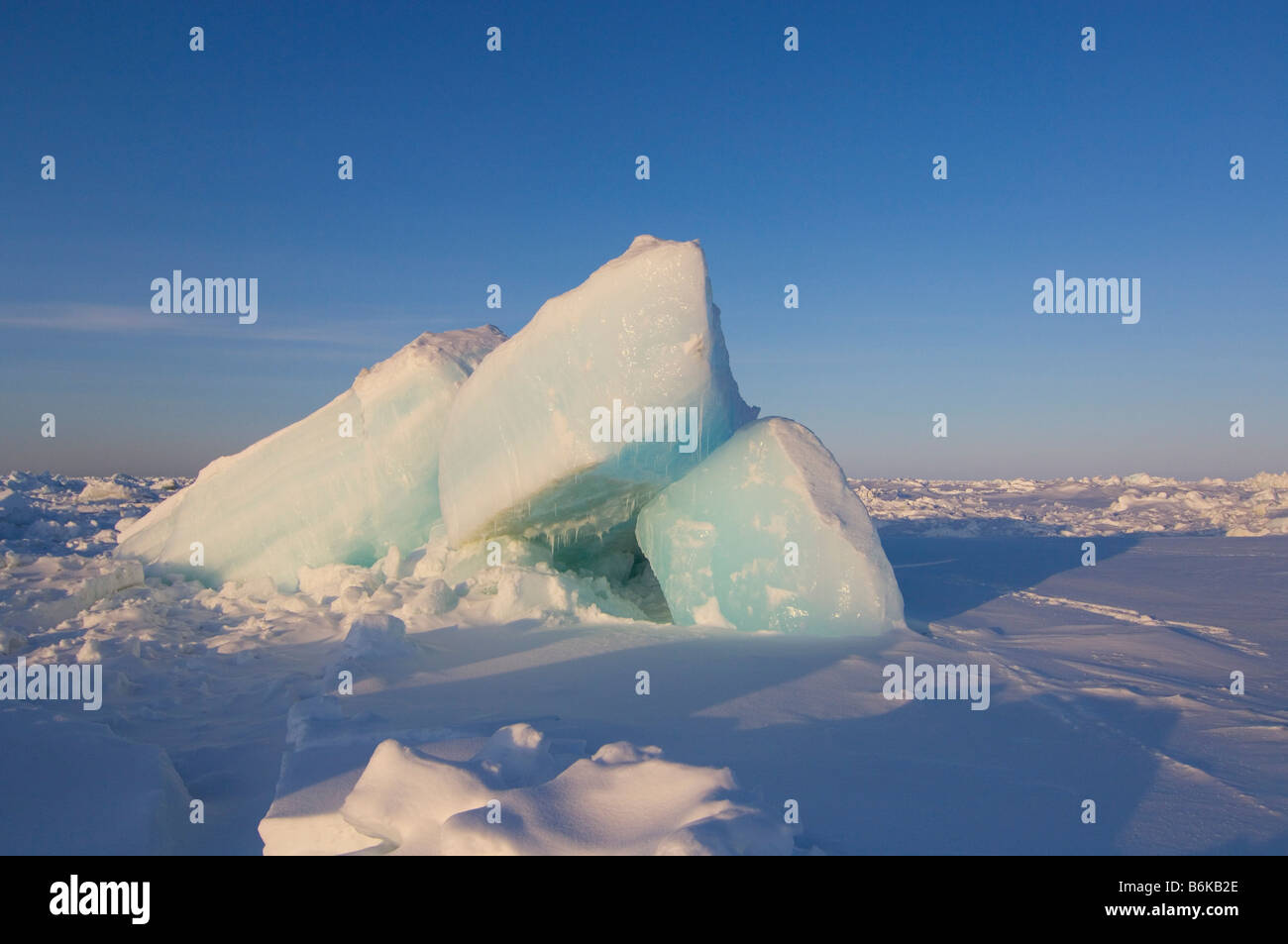 Frozen landscape of pressure ridges in the dynamic pack ice jumbled up ...