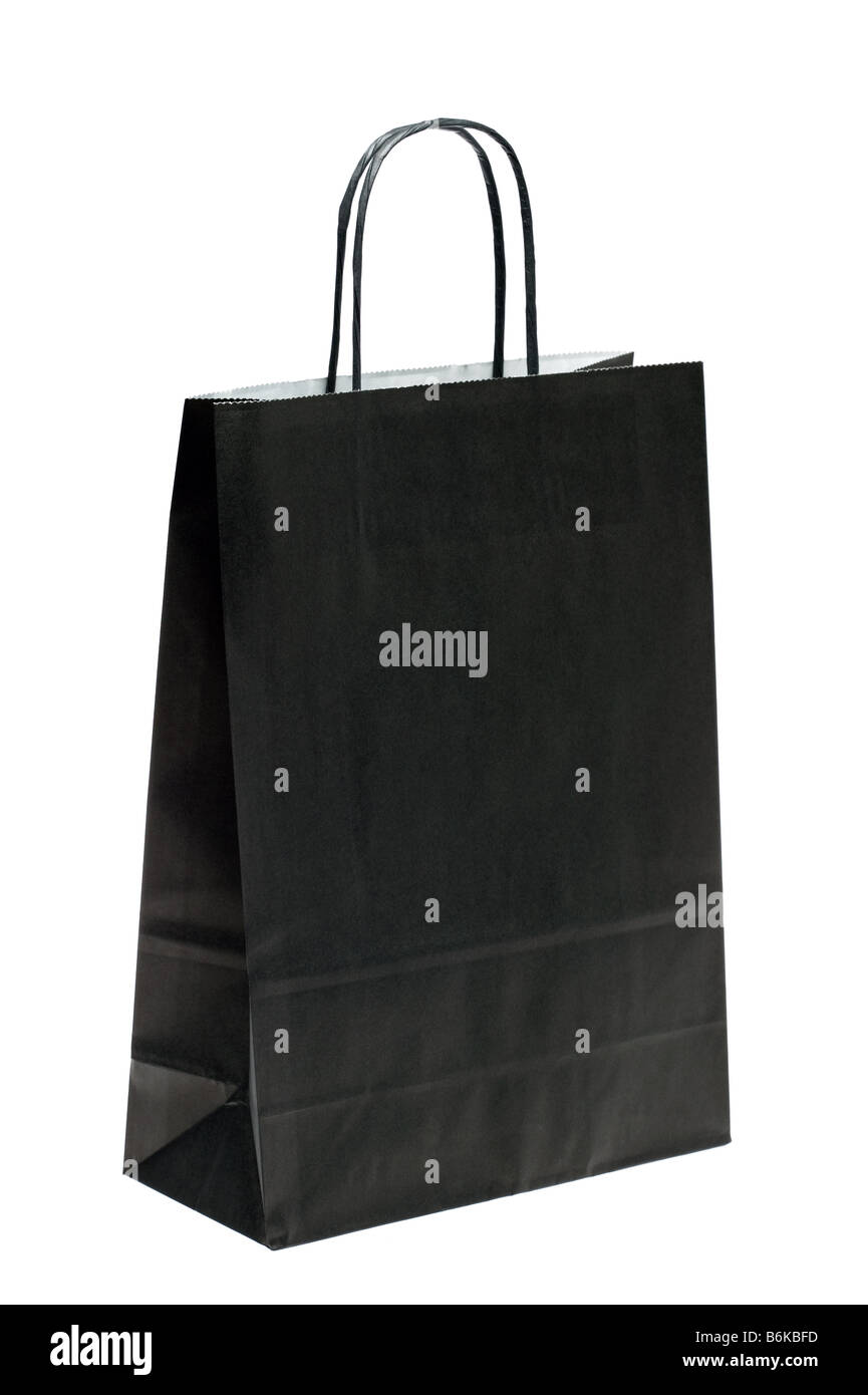 Black paper shopping bag isolated on a white background Stock Photo - Alamy