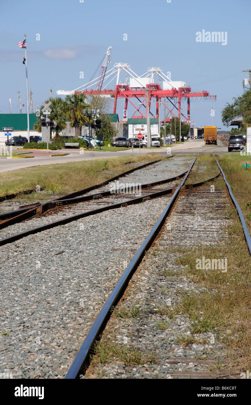 Railroad tracks leading towards the port of Fernandina on Amelia Island ...