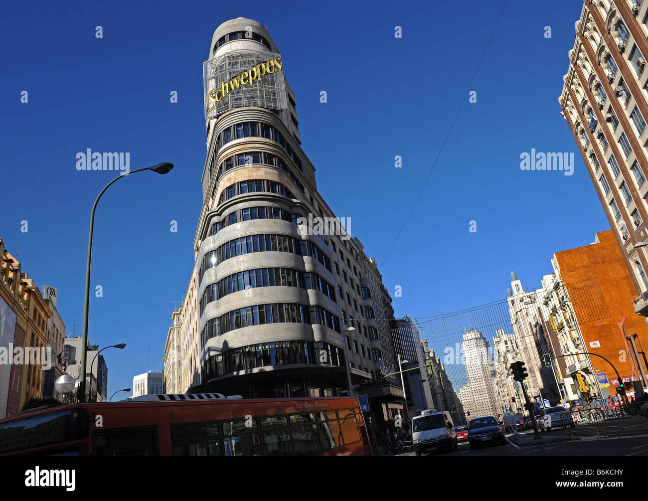 The Carrion building with the Schweppes sign on Gran via in Madrid ...