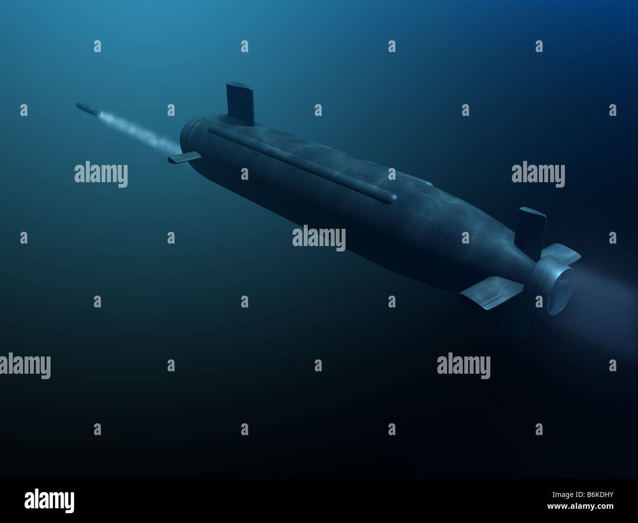 3D Submarine launching torpedo Stock Photo - Alamy