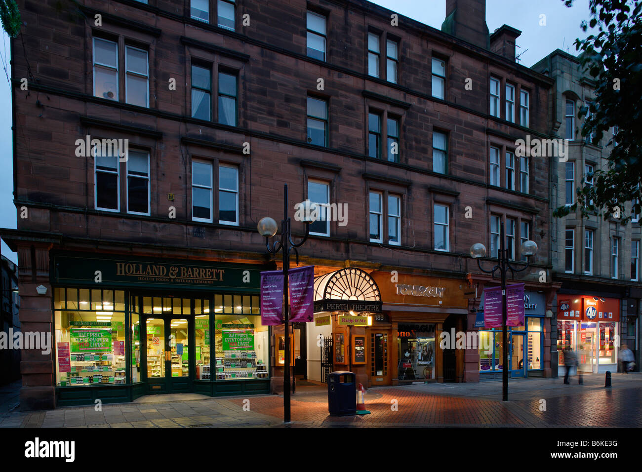 Perth High Street town center typical buildings Perthshire Scotland UK ...