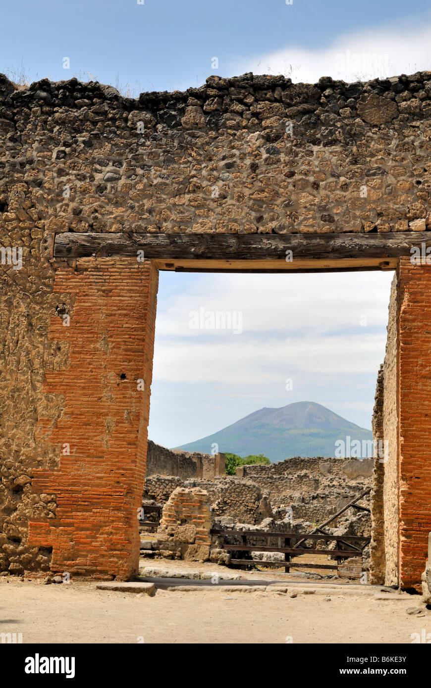A view from the Foro Triangolare to the Mount Vesuvius volcano, Pompeii ...