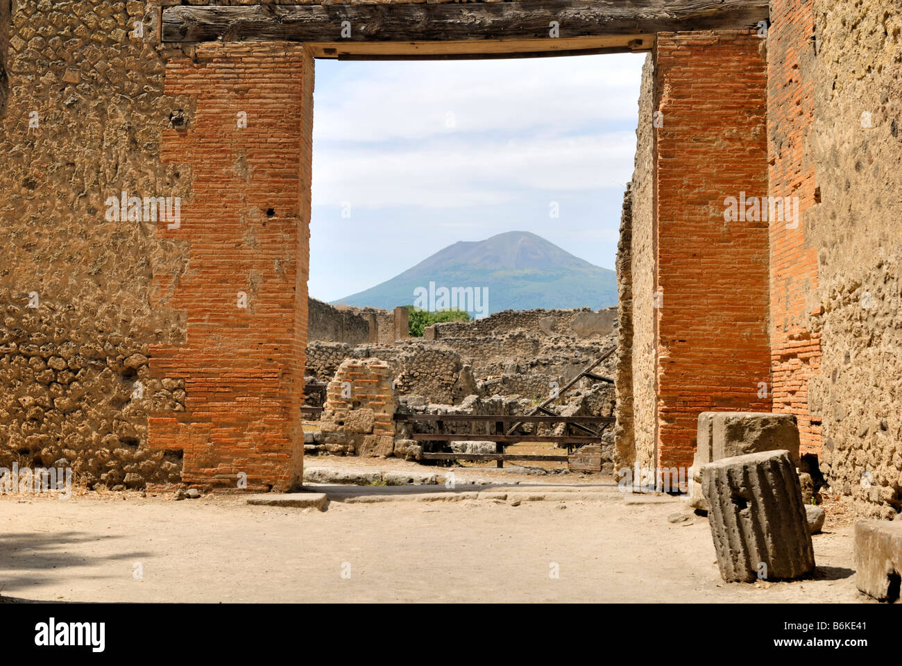 A view from the Foro Triangolare to the Mount Vesuvius volcano, Pompeii ...
