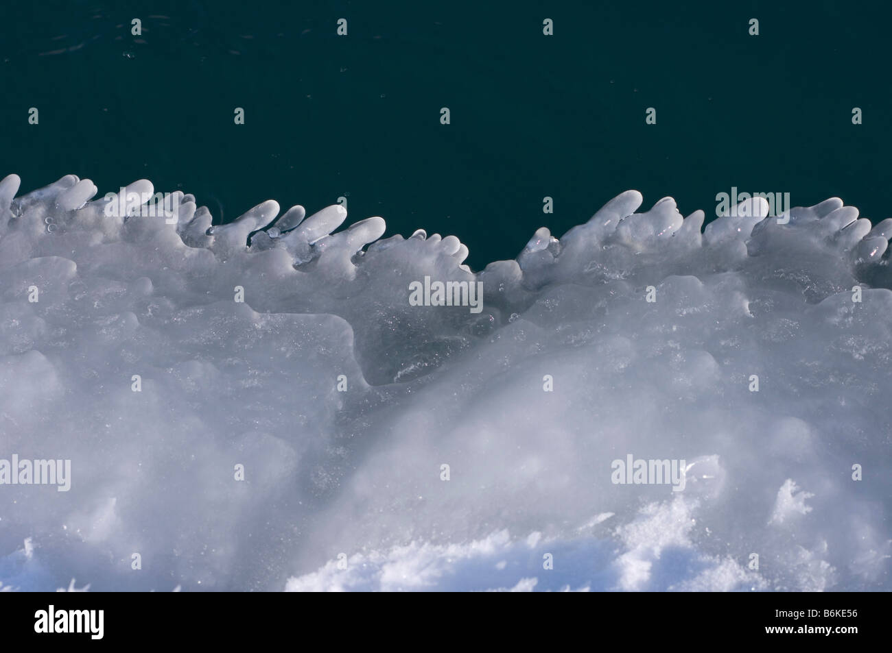 Detail of sea ice formation at the edge of an open lead in the pack ice ...