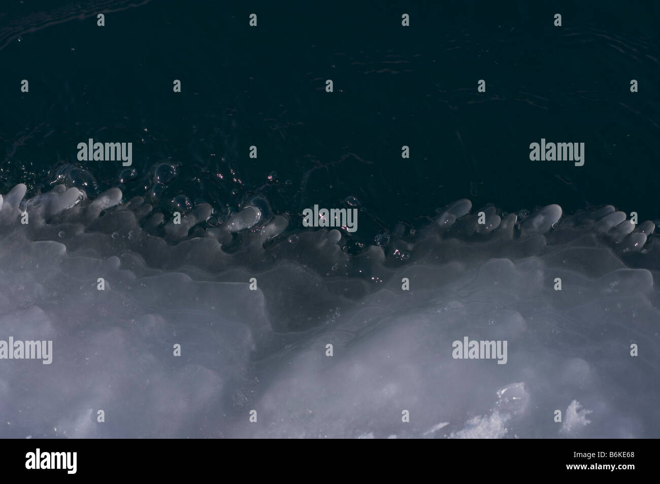 Detail of sea ice formation at the edge of an open lead in the pack ice ...