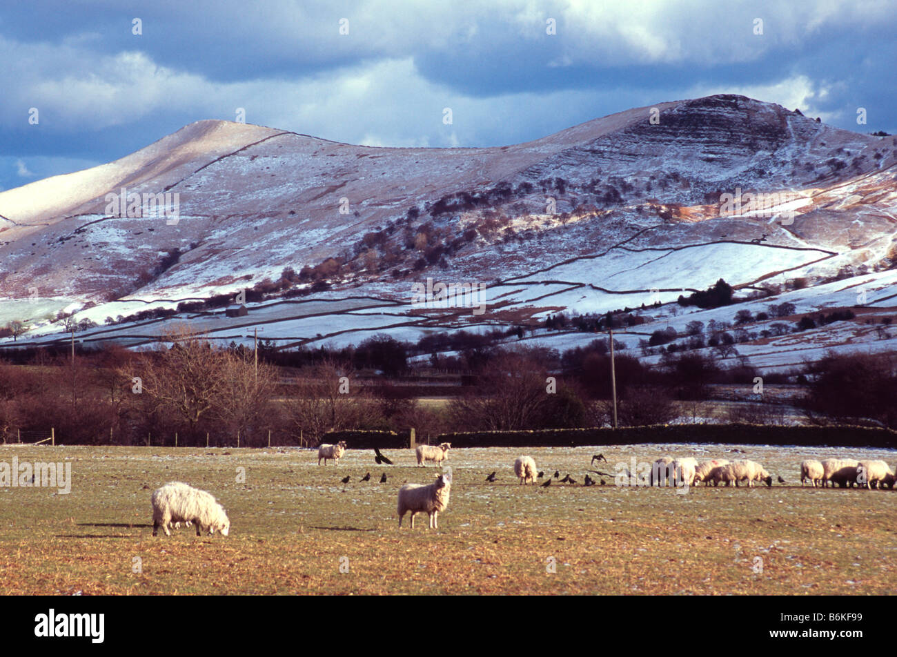 lose hill from vale of edale winter snow peak district national park ...