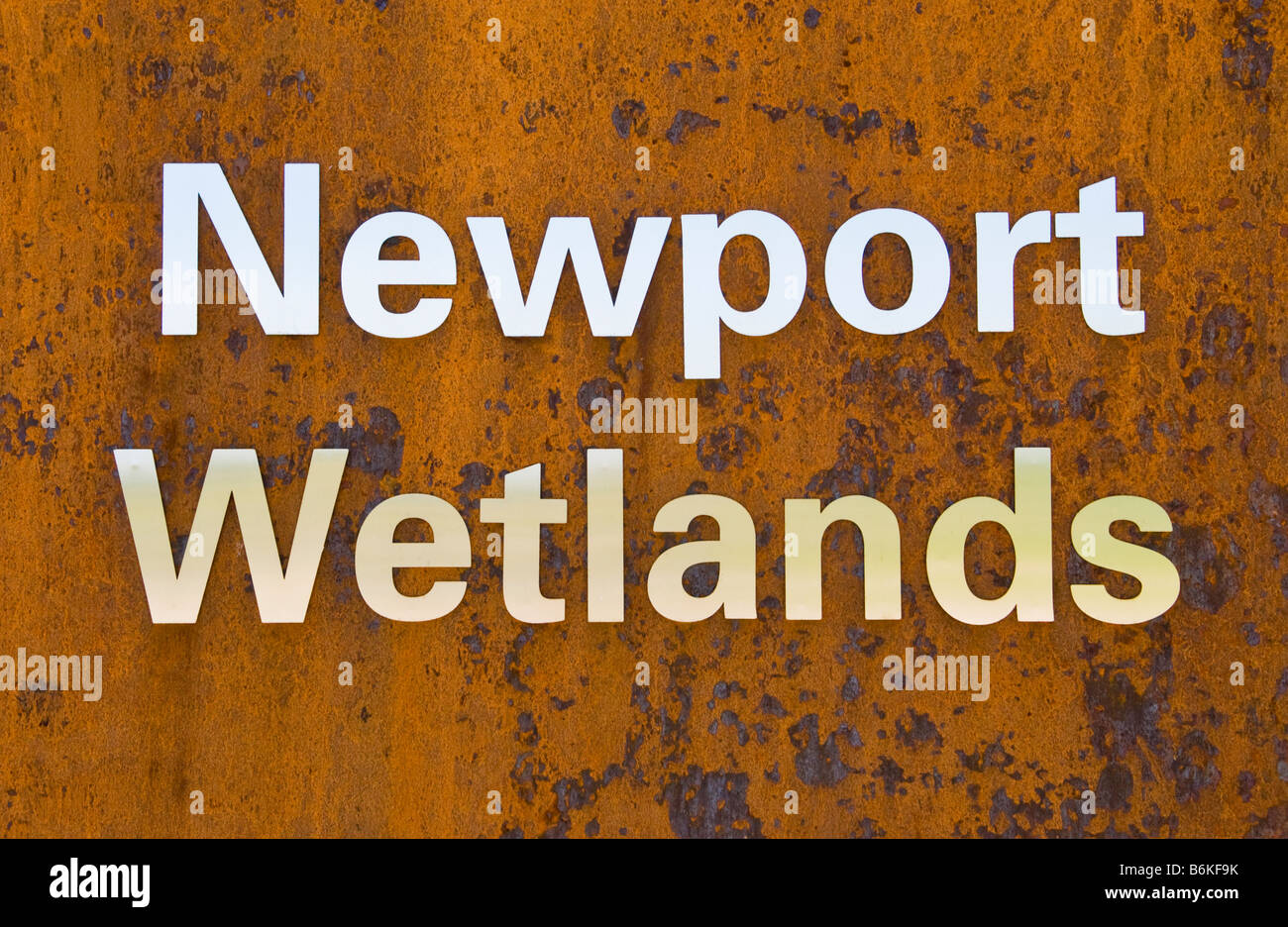 Steel slab sign at Newport Wetlands National Nature Reserve South Wales ...