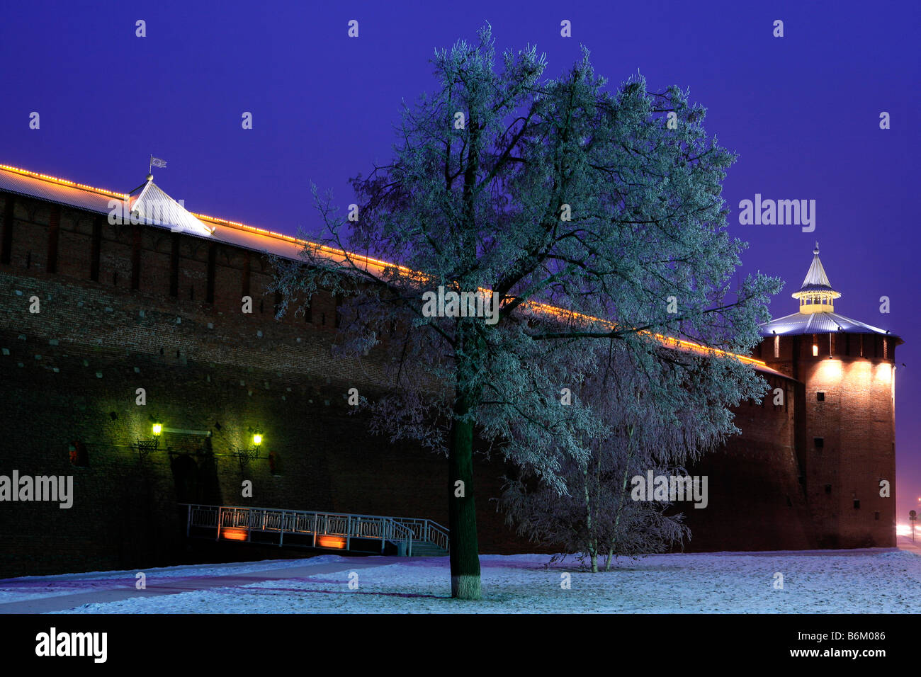 The medieval Kremlin wall during winter time in Kolomna, Russia Stock ...