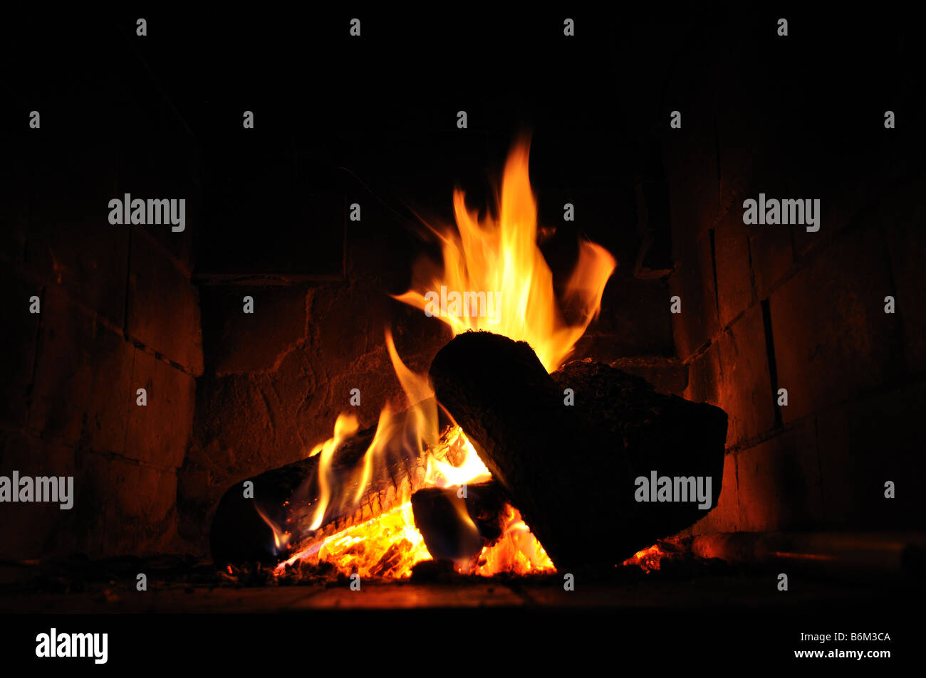 Fire in the Fireplace Stock Photo - Alamy