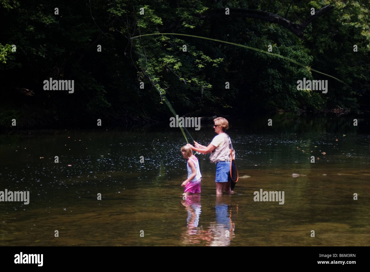 Mother fishing with her daughter Stock Photo - Alamy