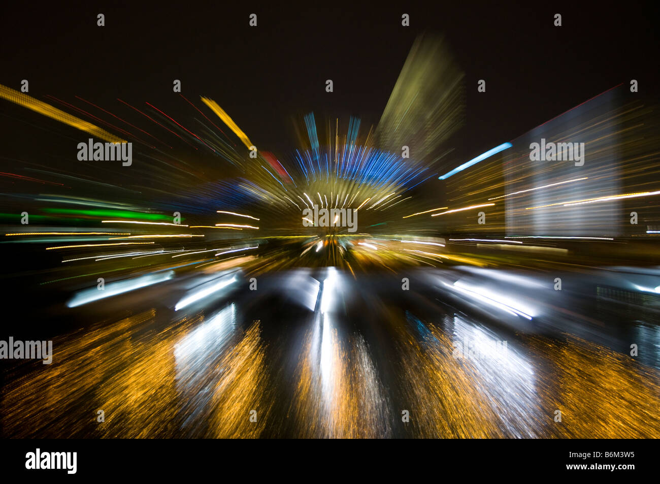 Zoomed blurred lights on city street Stock Photo - Alamy