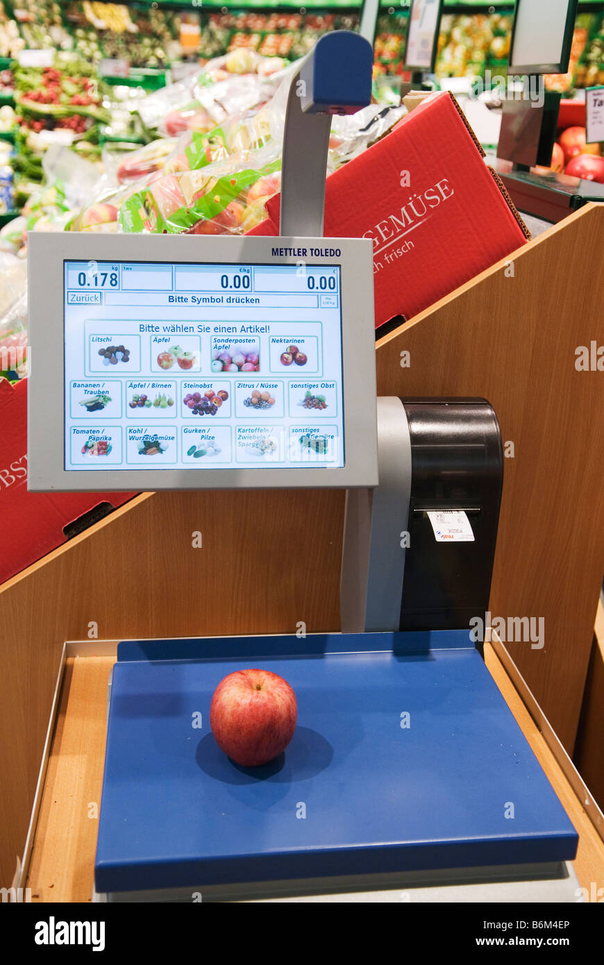 intelligent scale in the fruit and grocery department scans the product ... intelligent scale in the fruit and grocery department scans the product ...