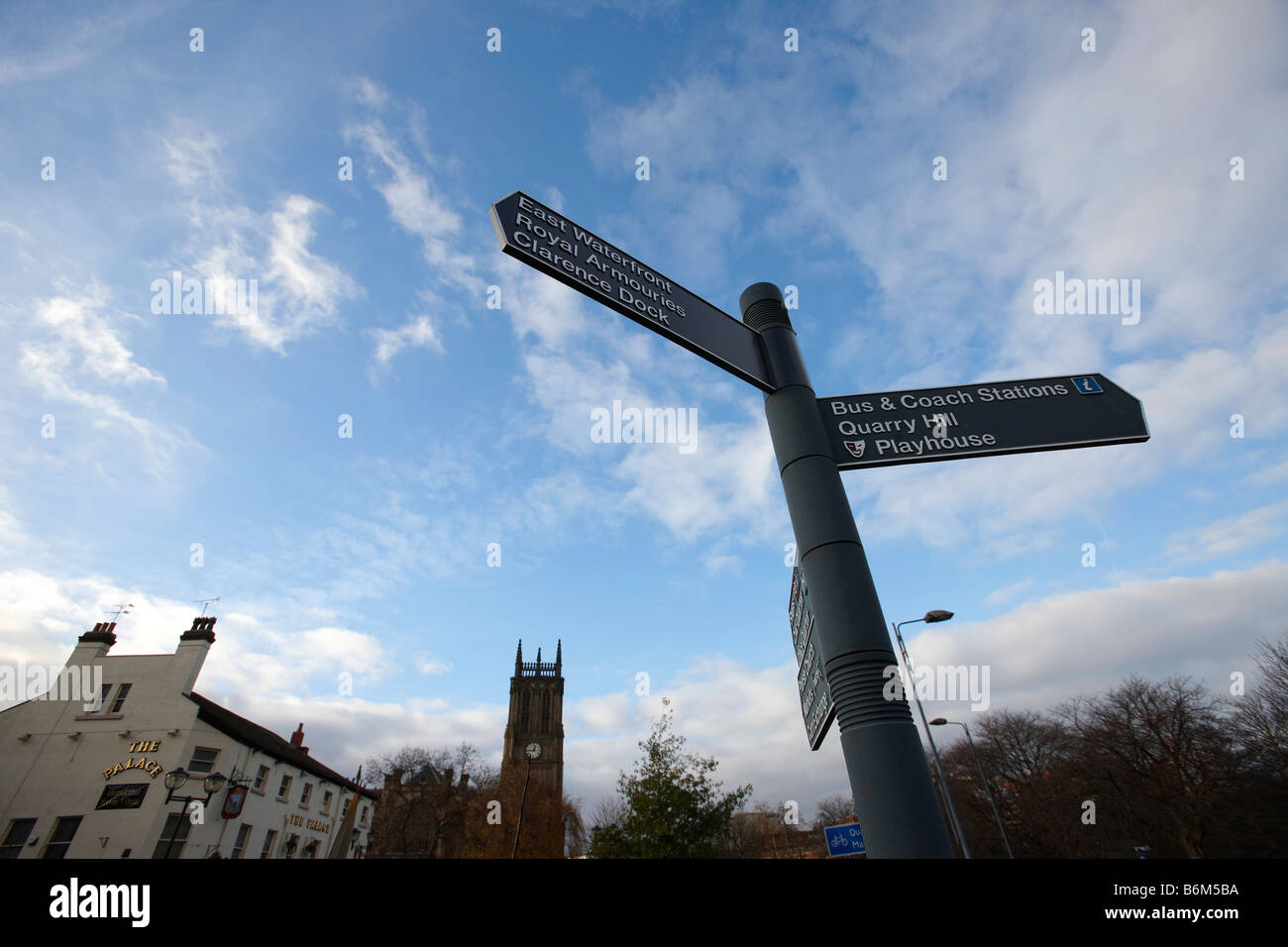 Urban city centre sign on a sunny day with blue sky Stock Photo - Alamy