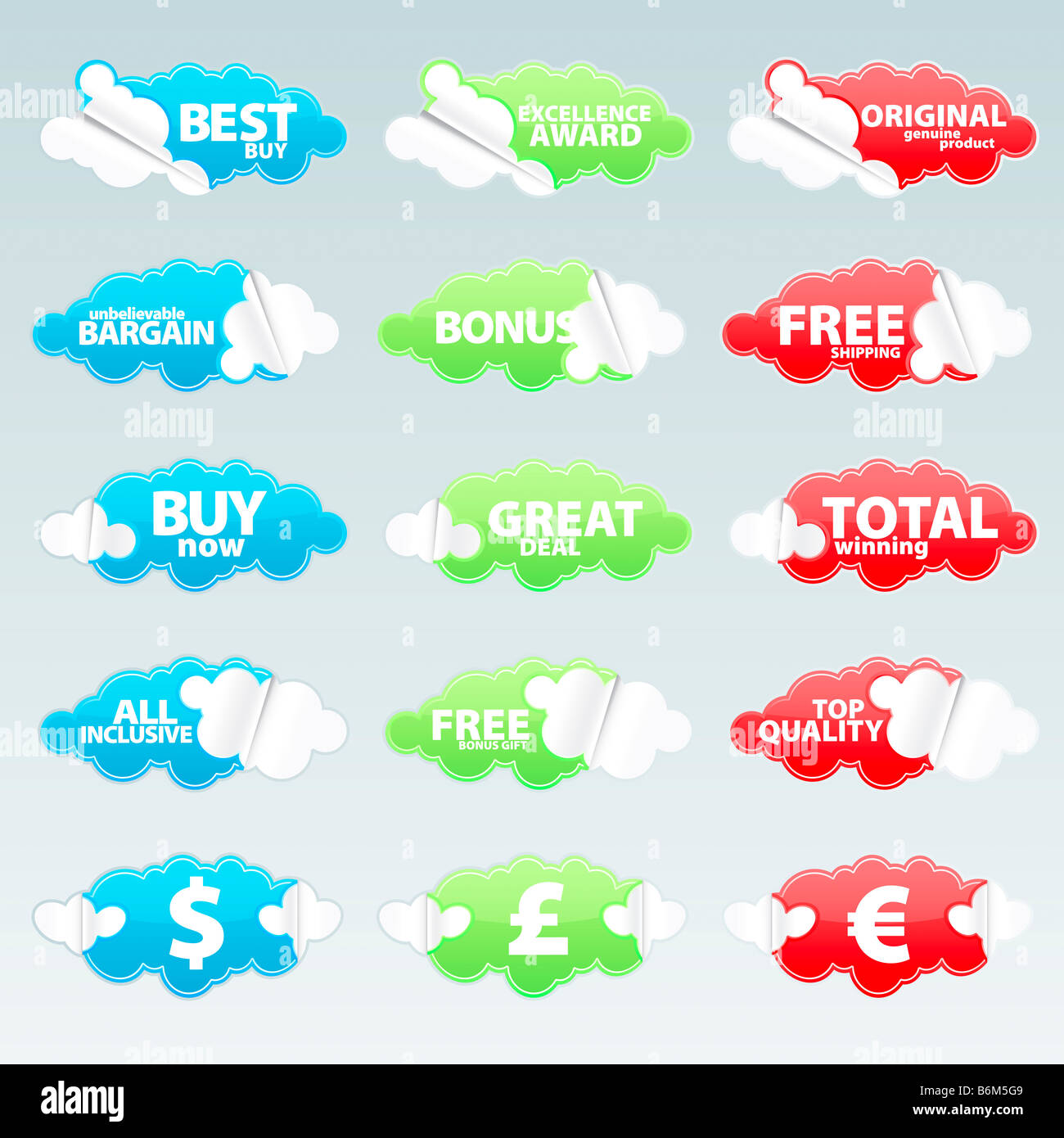 Vector illustration of fifteen cloudy peeling effect business retail ...