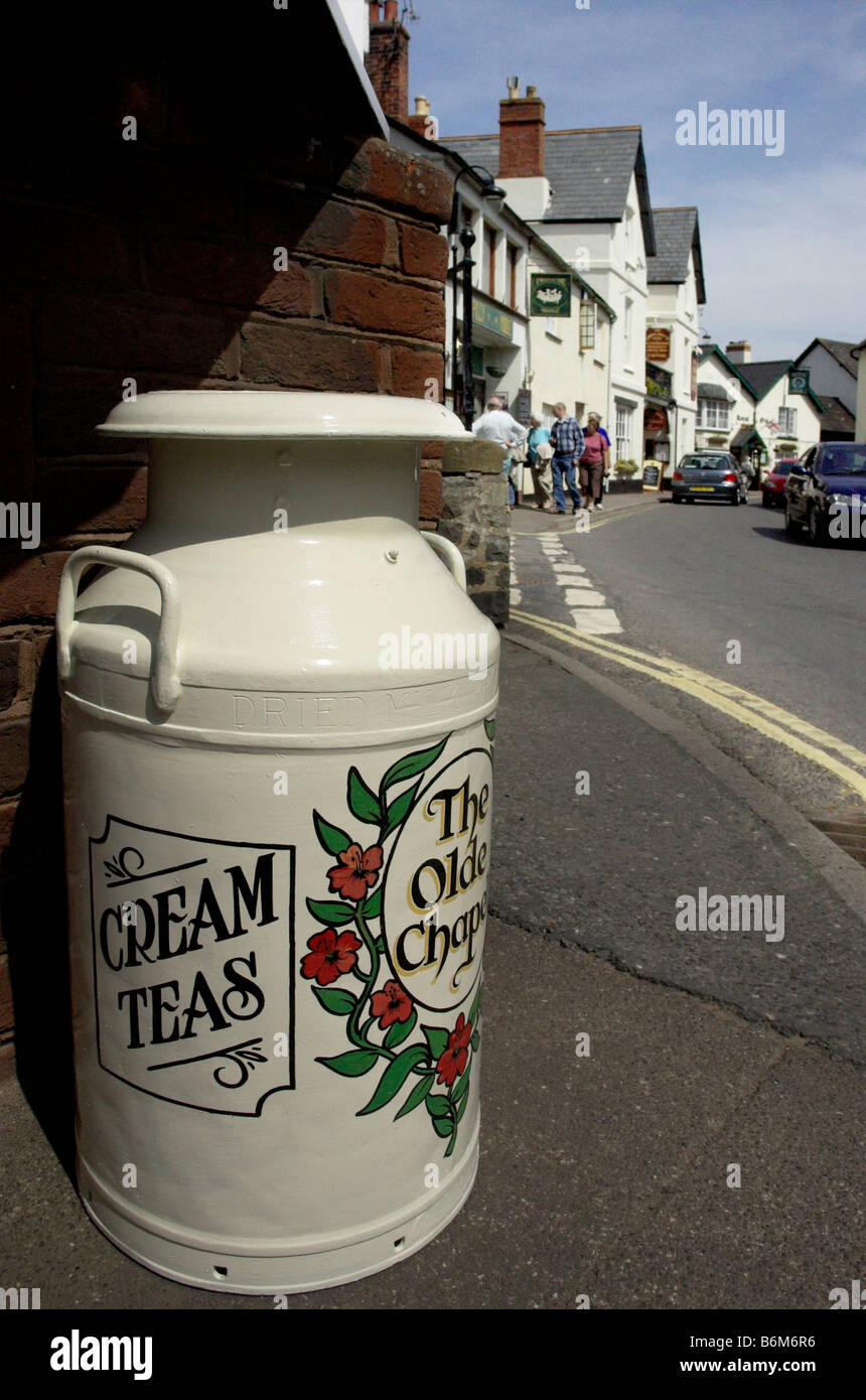 An old butter churn advertising cream teas in Porlock in Somerset Stock ...