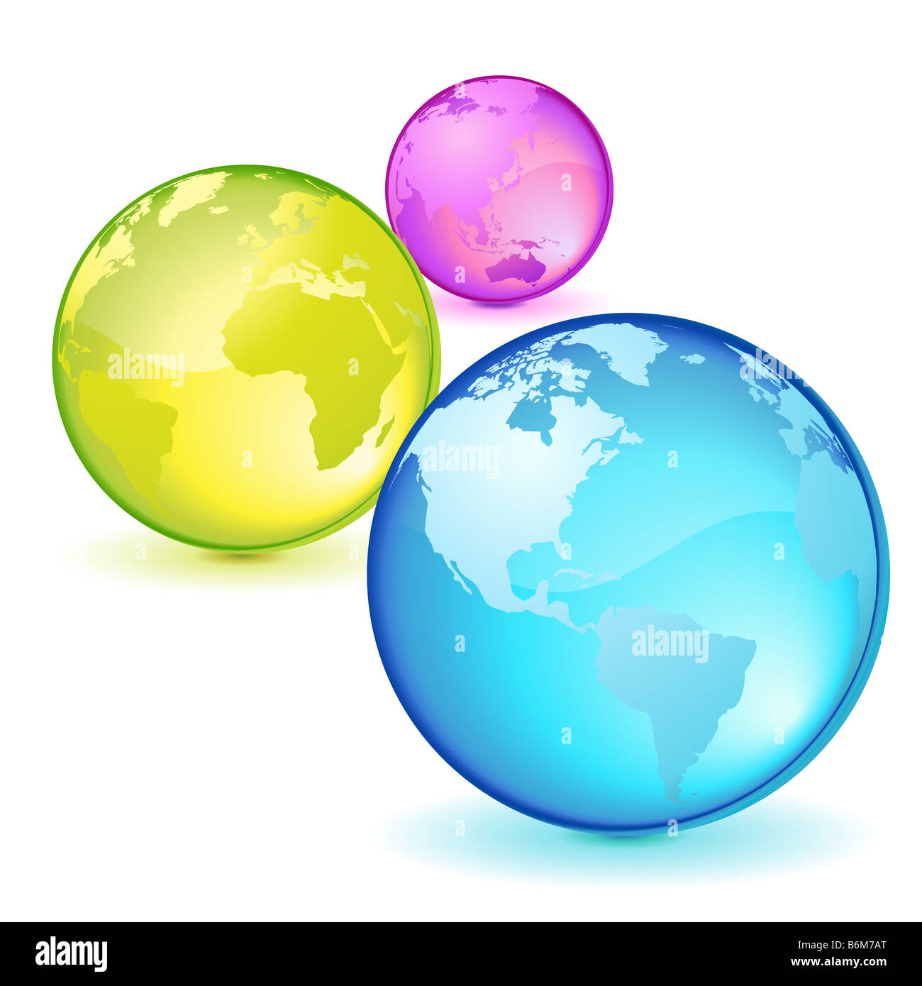 Three lighted transparent globes colors and nations Stock Photo - Alamy