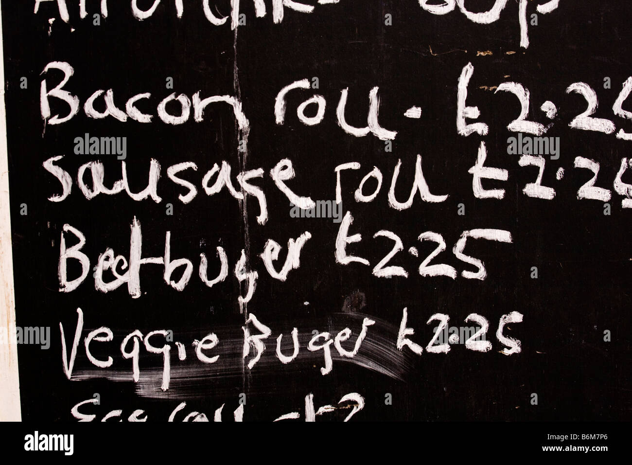 Burger van menu on a blackboard, 2008 Rallye Sunseeker Stock Photo - Alamy