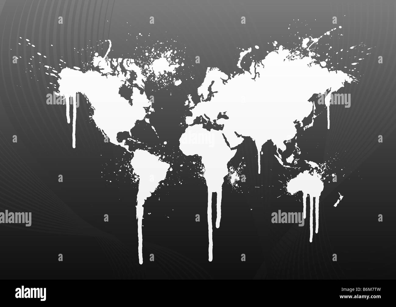 Vector illustration of a grungy splattered world map design with lined ...